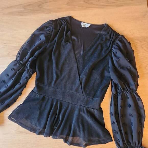 Ember | Tops | Ember Black Peplum Blouse With Gorgeous Sheet Swiss Dot ...